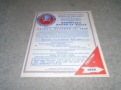 1936 Franklin Roosevelt Round Up Rally Program 1936 Boston MA, photo | eBay