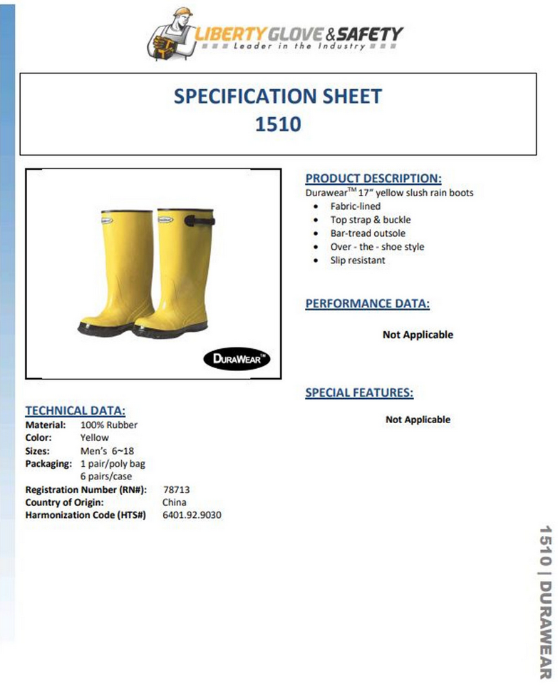 Durawear Yellow Rubber Slush Boot Over-the-Shoe Knee Length 17" Mens ...