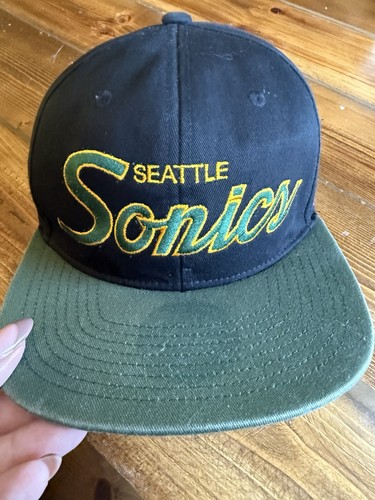Seattle Supersonics Mitchell Ness Script 2.0 Hat Snapback Black Green ...