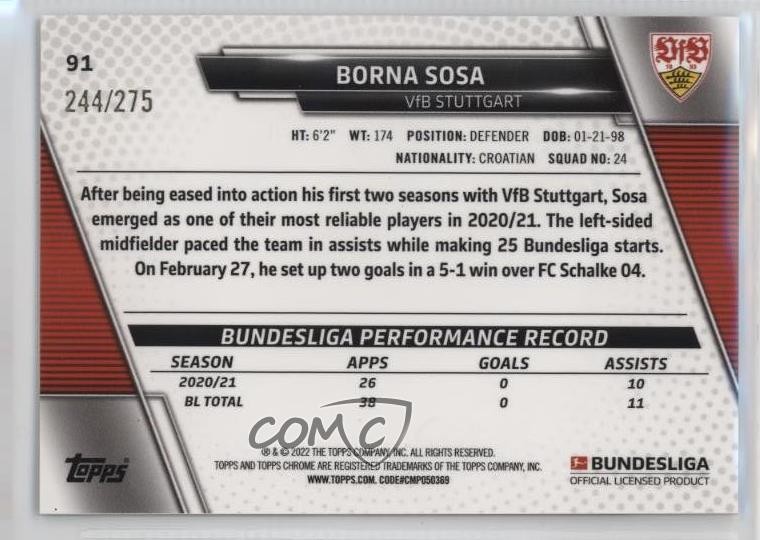 2021 Topps Chrome Bundesliga Aqua Bubbles Refractor 244/275 Borna Sosa ...