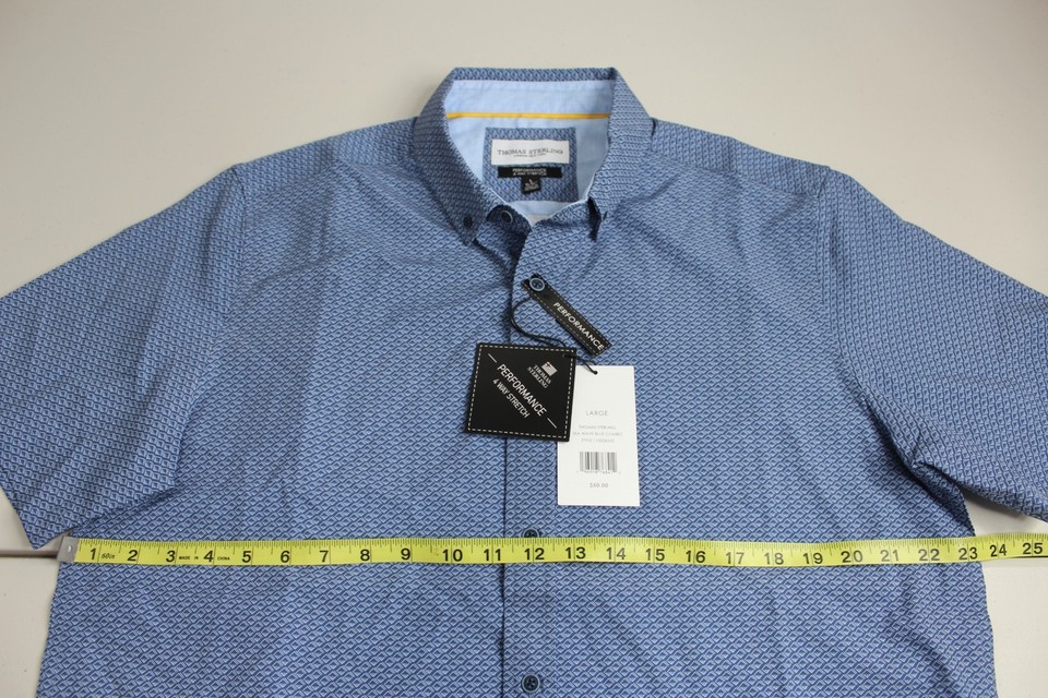 Mens L Large Thomas Sterling Performance Stretch Button Up Short Sleeve ...