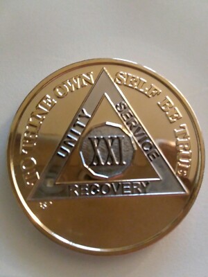 21 YEAR AA GOLD/SILVER Tone Bi-Plated Alcoholics Anonymous CHIP COIN ...