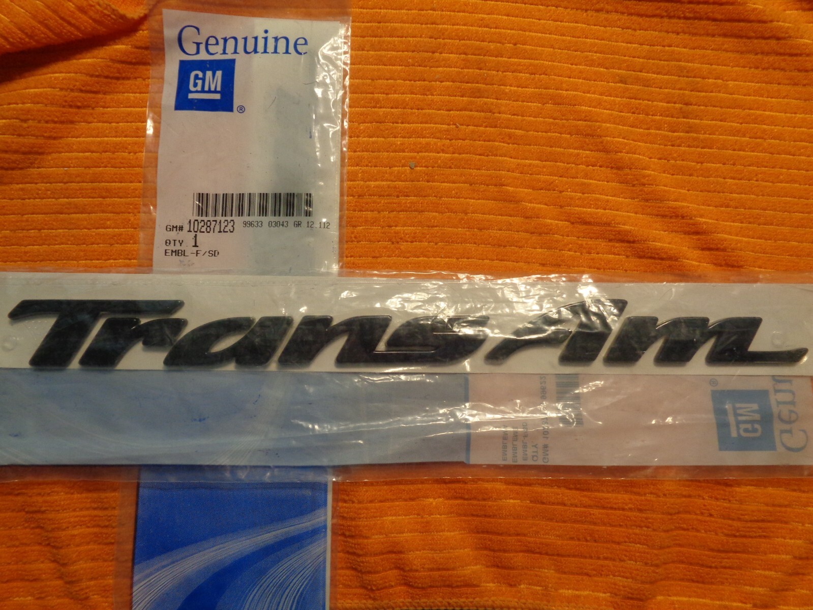 Pontiac Trans Am Door Emblem Name Plate NOS GM 10287123 Blue OEM for ...