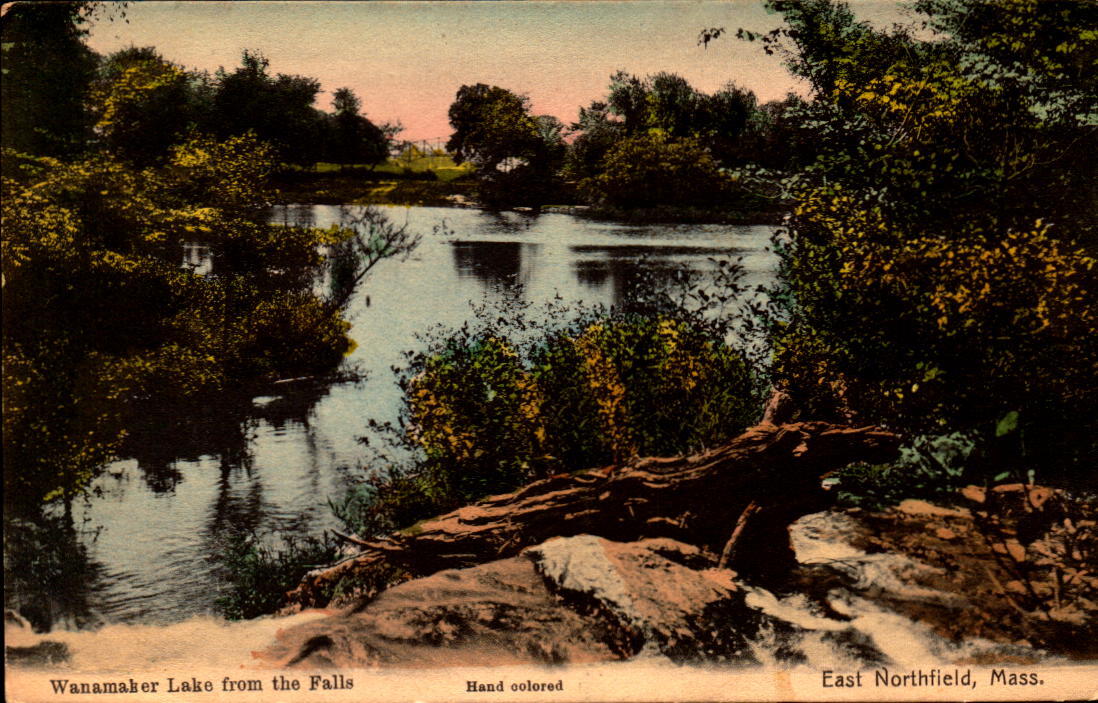 Postcard Wannamaker Lake from Falls East Northfield Mass. 1907 Postmark ...