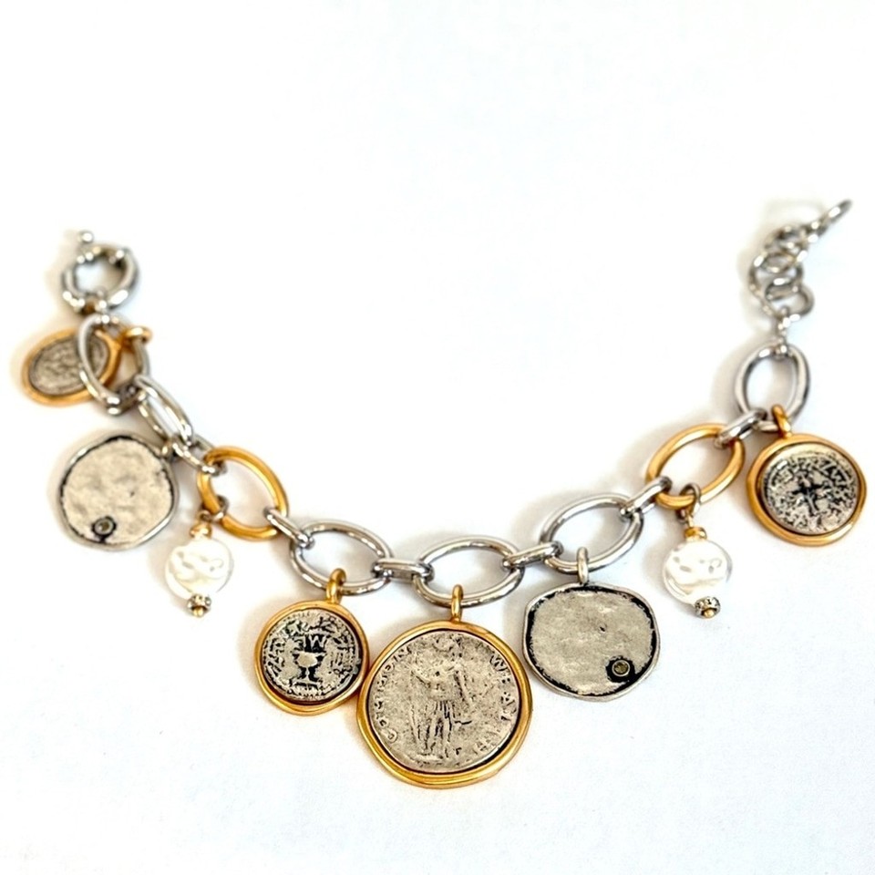 CHICO’S | NEW Two-Tone Coin Contemporary Charm Bracelet | eBay