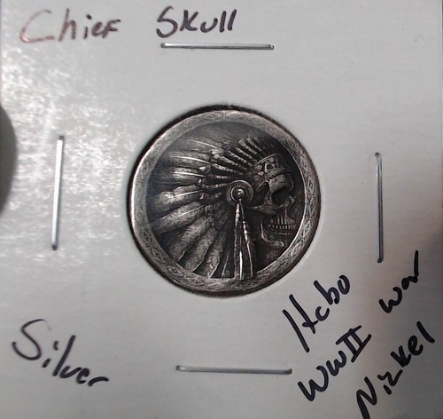 * HOBO* Indian Head Chief Skull Made From A REAL Silver WWII War Nickel ...