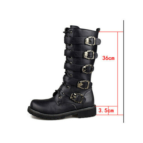 Men Leather Motorcycle Boots Calf Military Outdoor Boots Gothic Belt ...