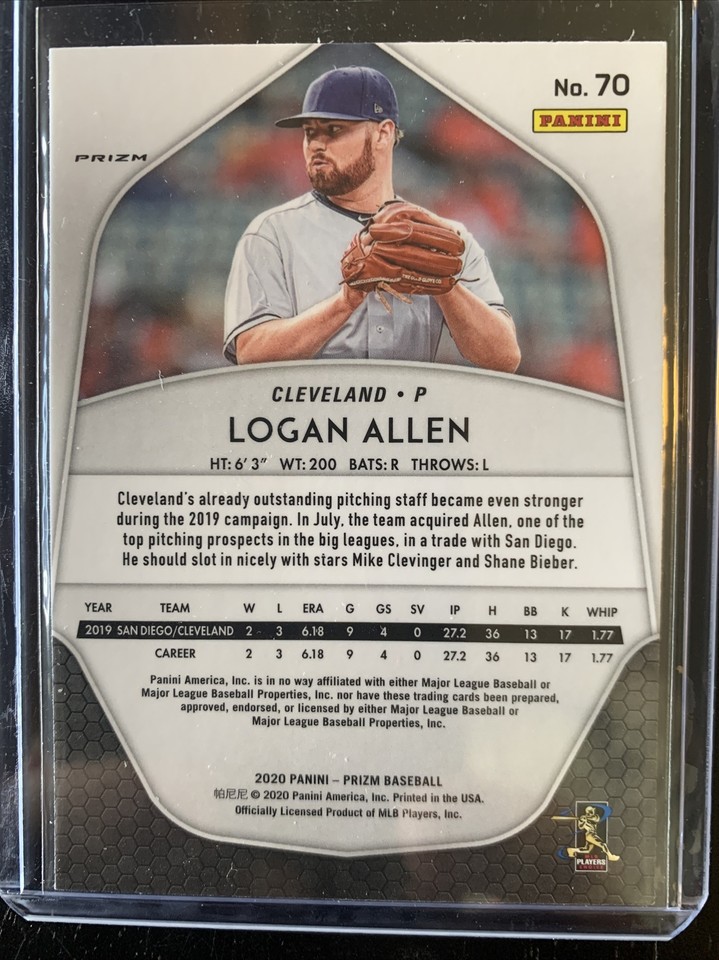 2020 Panini Prizm Logan Allen #70 Rookie RC Red White Blue Cleveland ...