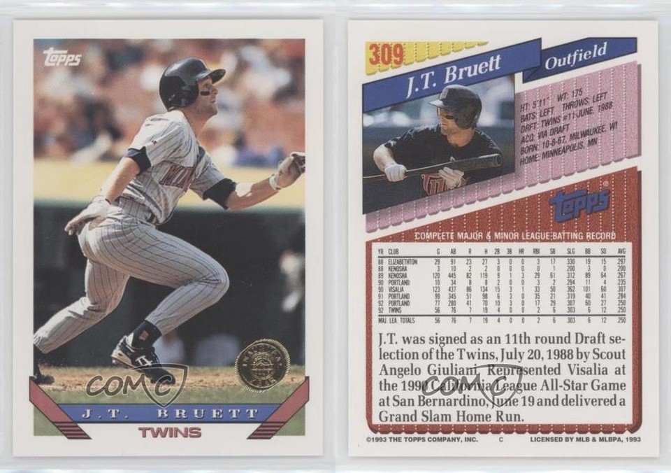 1993 Topps Inaugural Colorado Rockies JT Bruett #309 8d2 | eBay