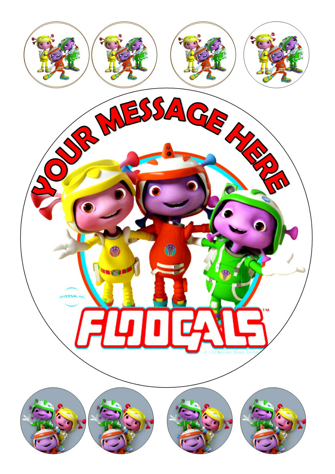 FLOOGALS BIRTHDAY CAKE TOPPER ROUND EDIBLE ICING FROSTING 7.5"+8 ...