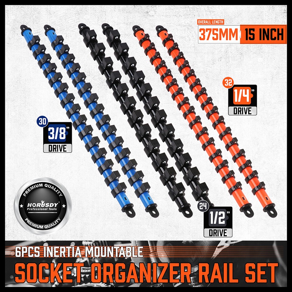 6pc Swivel Socket Organizer (86pcs) Storage Rail Rack Holder ABS 1/4" 3 ...
