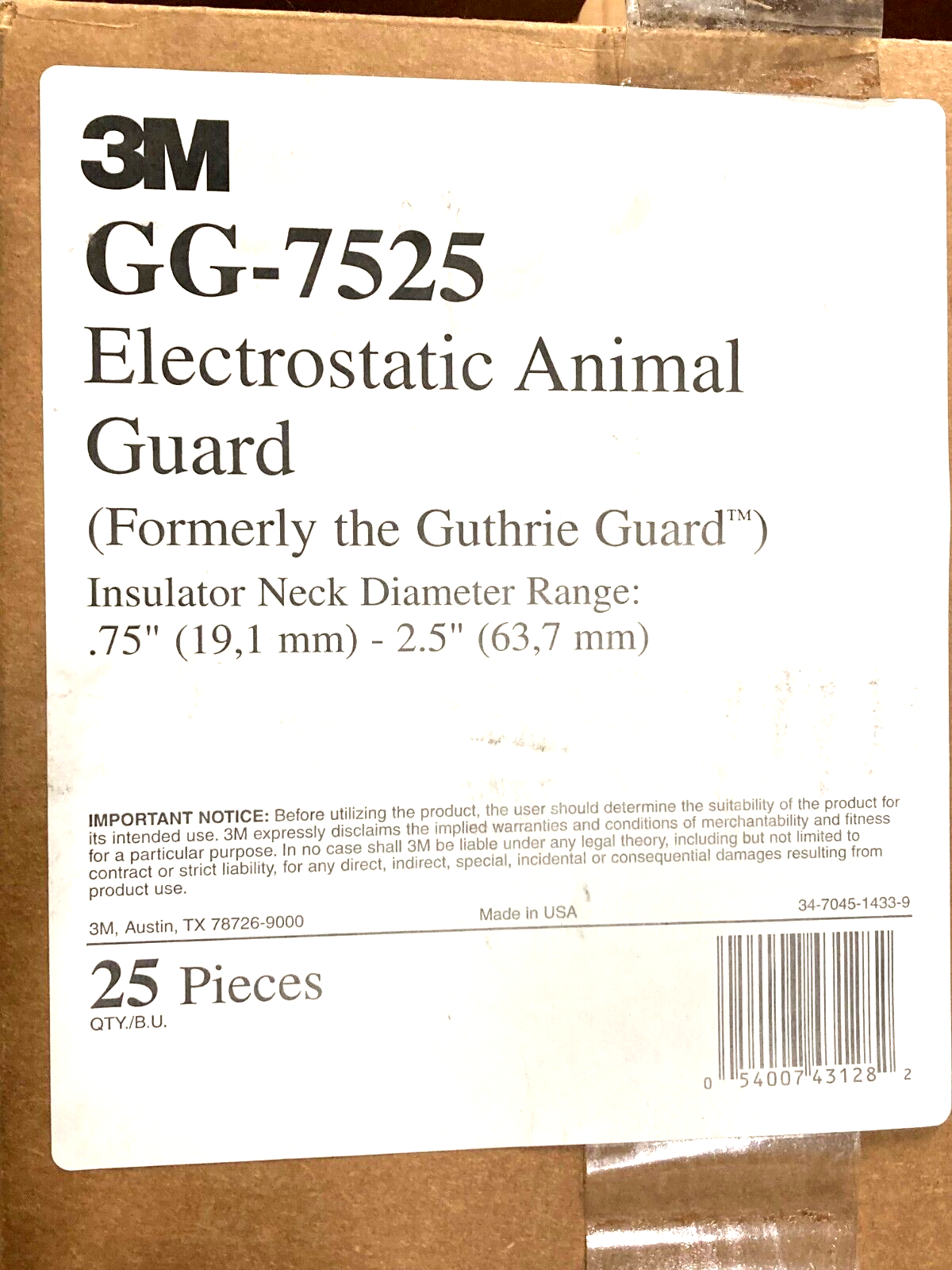 3M GG-7525 Electrostatic Animal Guards 0.75"-2.5" (Guthrie Guard) - Box ...