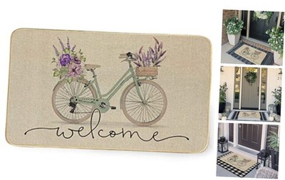 Spring Bicycle Flower Decorative Doormat, Welcome Entrance Door Mats ...