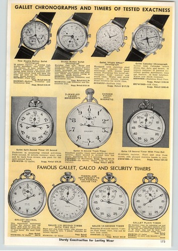 1957 PAPER AD Gallet Double Button Wrist Watch Chronograph Galco Pocket ...