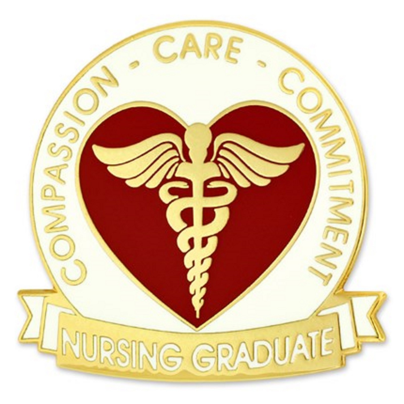 NURSING GRADUATE COMPASSION CARE COMMITMENT HEART CADUCEUS NURSE BADGE ...