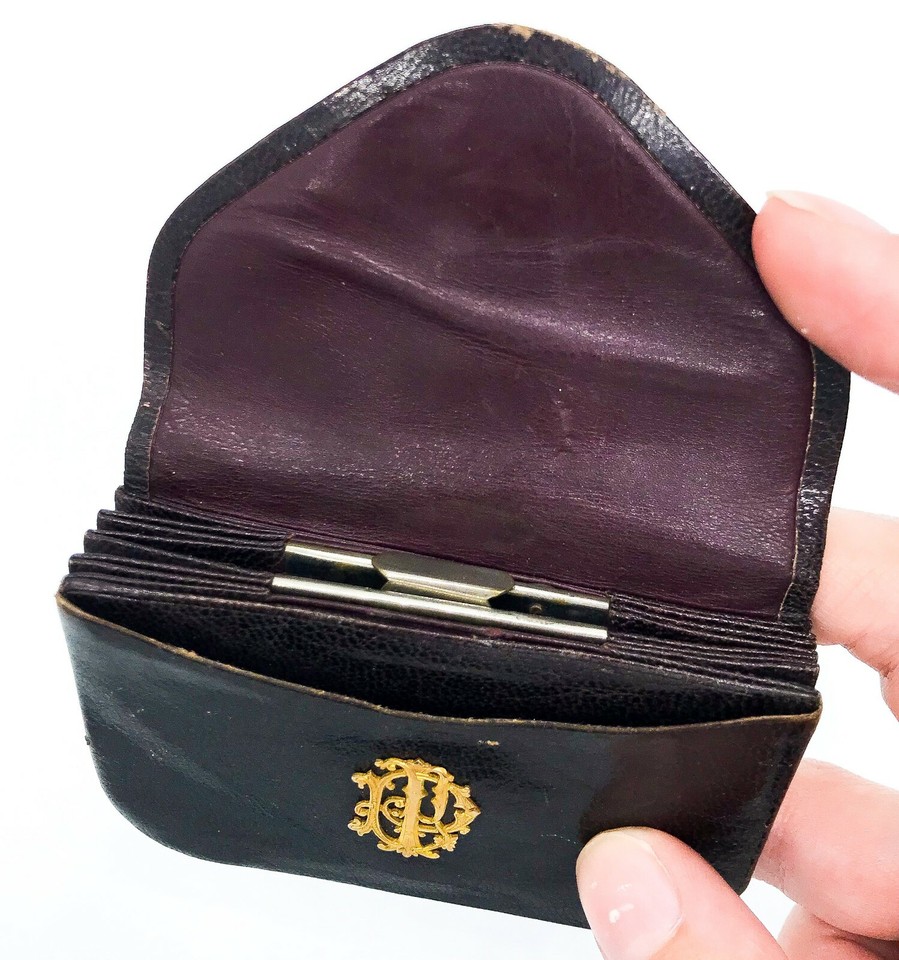 Antique Late 19thc French Leather Wallet & Coin Purse, Gilt Silver ...