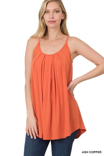 Sleeveless Tank Top Tunic - Pleated Scoop Neck Casual Flowy Ash Copper ...