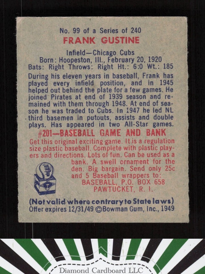 1949 Bowman #99 Frank Gustine VGEX+ | eBay
