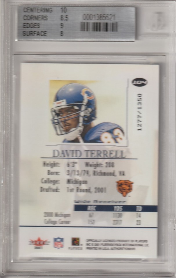 2001 Fleer Authority - DAVID TERRELL - RC ROOKIE /1350 #104 - BGS 8.5 ...