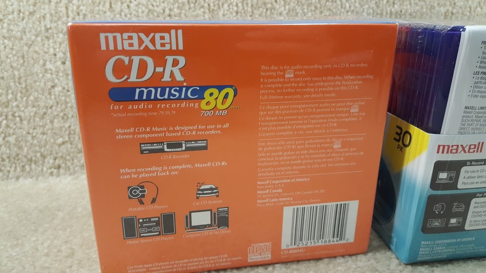 New Sealed Recordable Blank Maxell Color CD-R 80 Minutes 700mb Compact ...