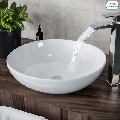 Large 405mm Counter Top Round Bowl Basin Cloakroom Bathroom Wash Sink ...
