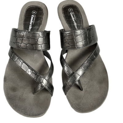 GEORGE Comfort Start Metallic Silver Size 6 Toe Slip On Wedge Sandala ...