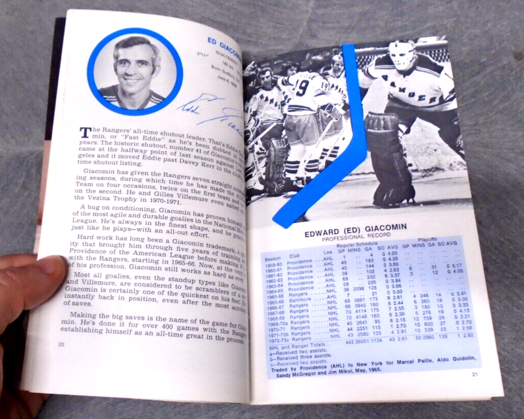 1973-1974 NEW YORK RANGERS NHL HOCKEY MEDIA GUIDE / YEARBOOK VERY RARE ...