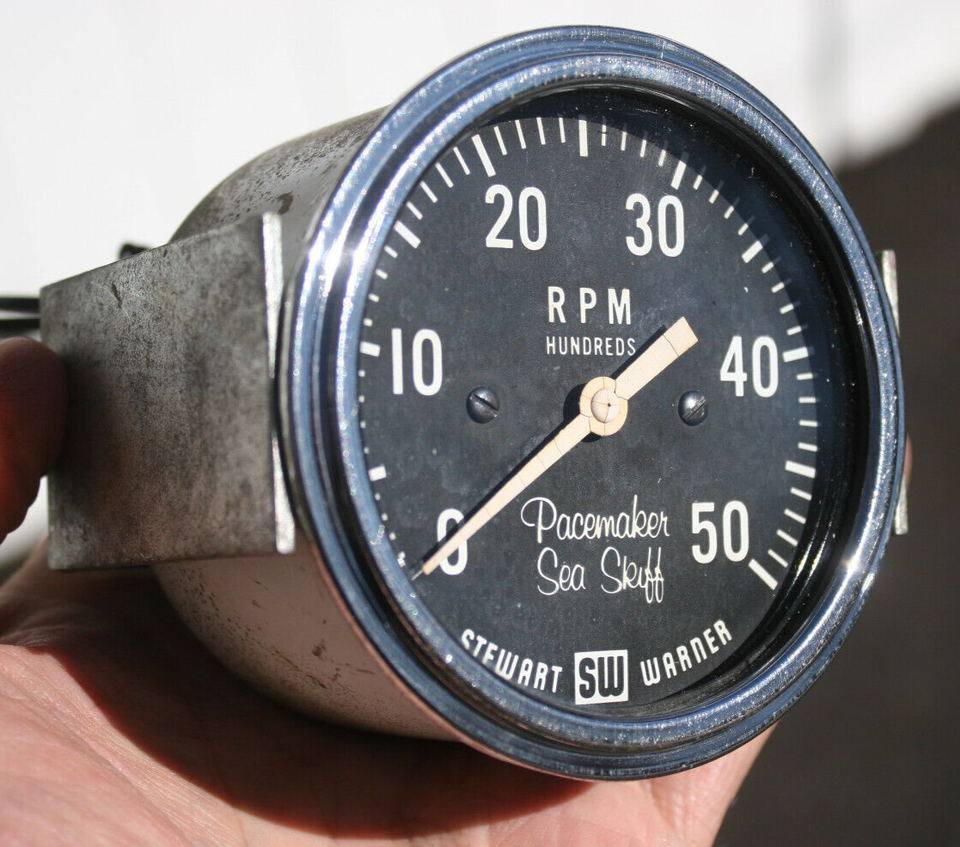 Stewart Warner Vintage 5,000 RPM 5K 3 3/8" Tachometer Pacemaker Sea ...