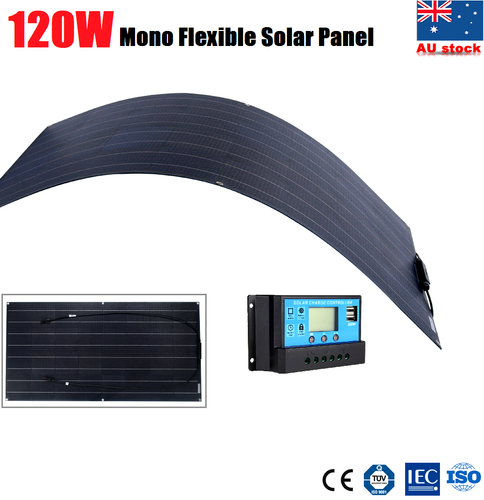 120W 12V Flexible Solar Panel Kit Caravan Boat 4WD Camping Battery ...