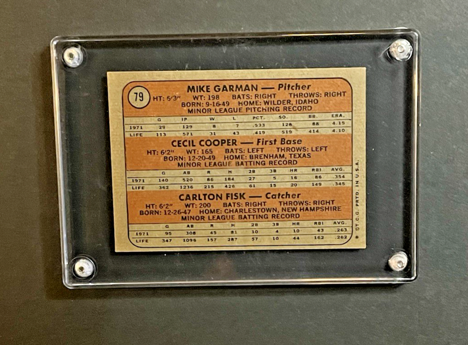 1972 Red Sox Rookie Stars #79 Topps Card Mike Garman, Cecil Cooper ...