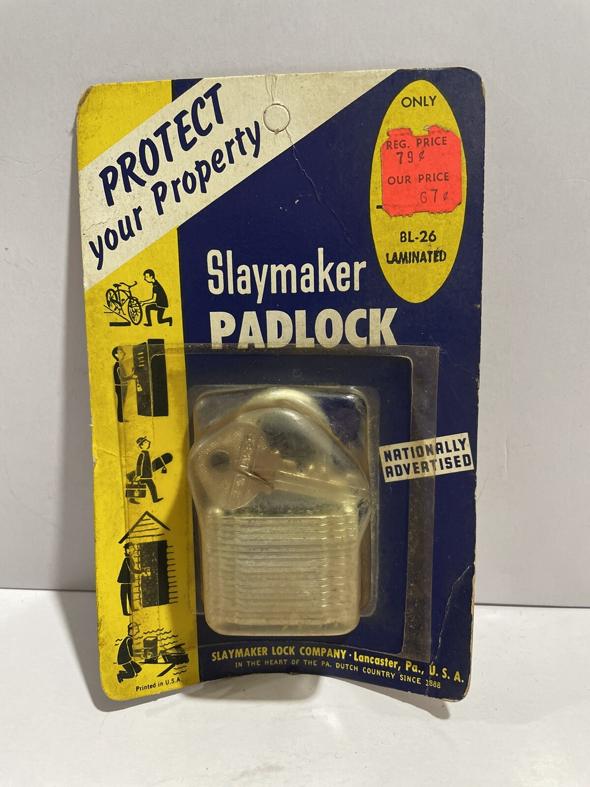 NOS VINTAGE - SLAYMAKER - Lock Company - Padlock with Key - Lancaster ...