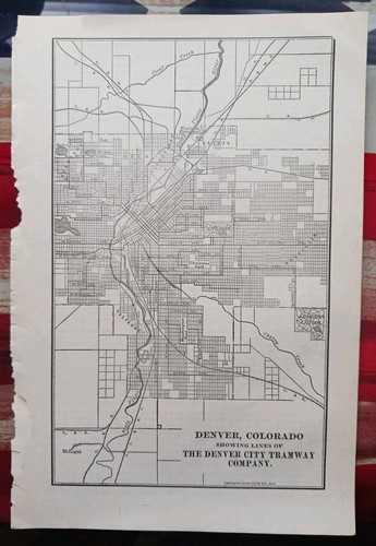 1910 Train Route Map DENVER CITY TRAMWAY COMPANY downtown Street ...