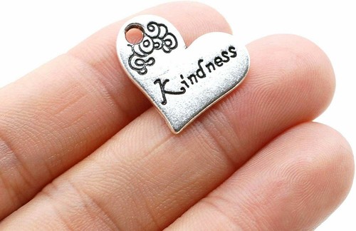5 Kindness Word Charms Heart Pendants Jewelry Tags Antique Silver Tone ...