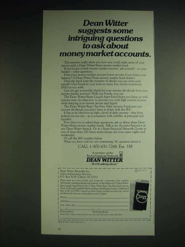 1985 Dean Witter Ad - Dean Witter suggests some intriguing questions to ...