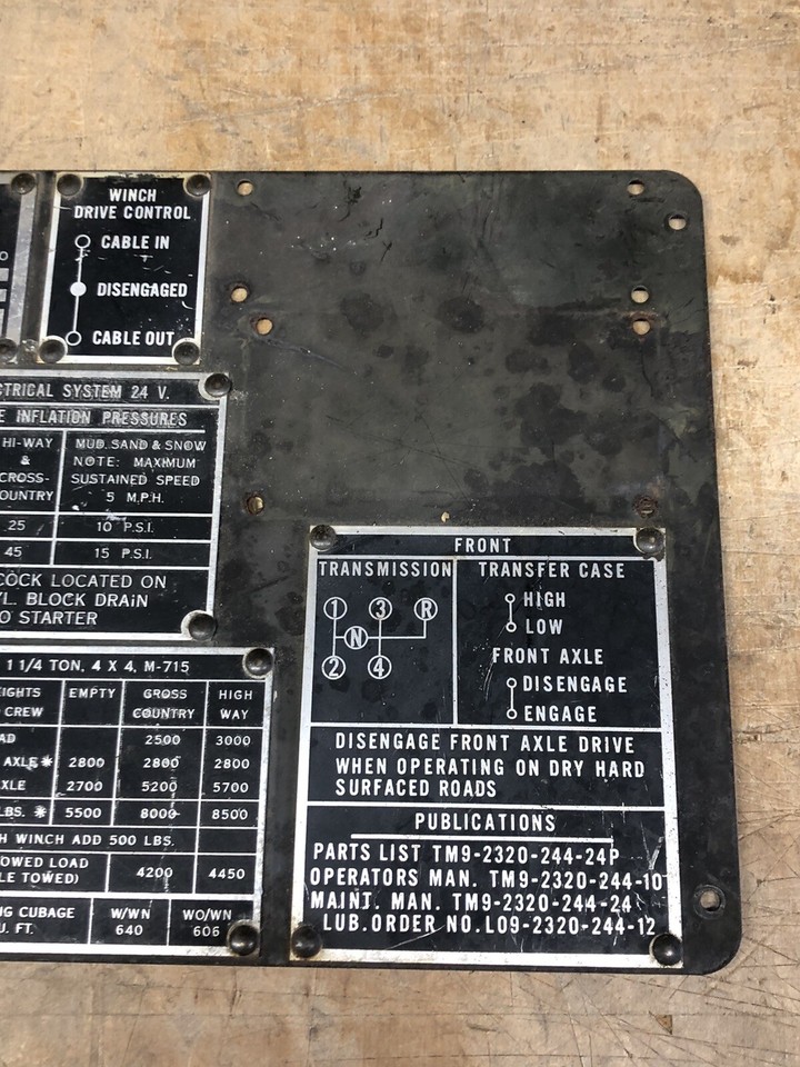 JEEP M715 ORIGINAL DATA PLATE | eBay