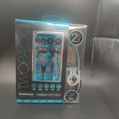BRAND NEW SENTRY TWO PACK FOLDING HEADPHONES AND EARBUDS WITH IN-LINE ...