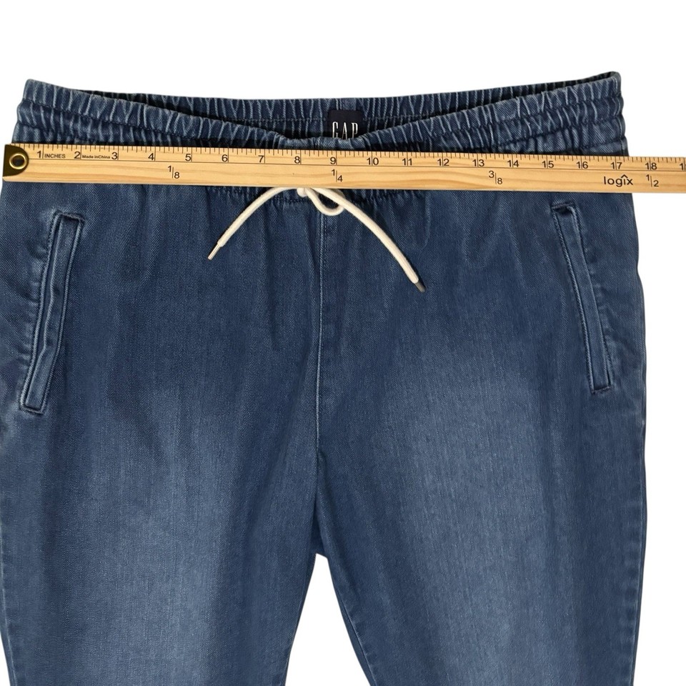GAP Denim Joggers Large High Rise Medium Wash Elastic Drawstring Waist ...