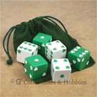 NEW 6 Lucky Shamrock Dice 25mm 1 inch Jumbo Green White D6 & Bag Set | eBay