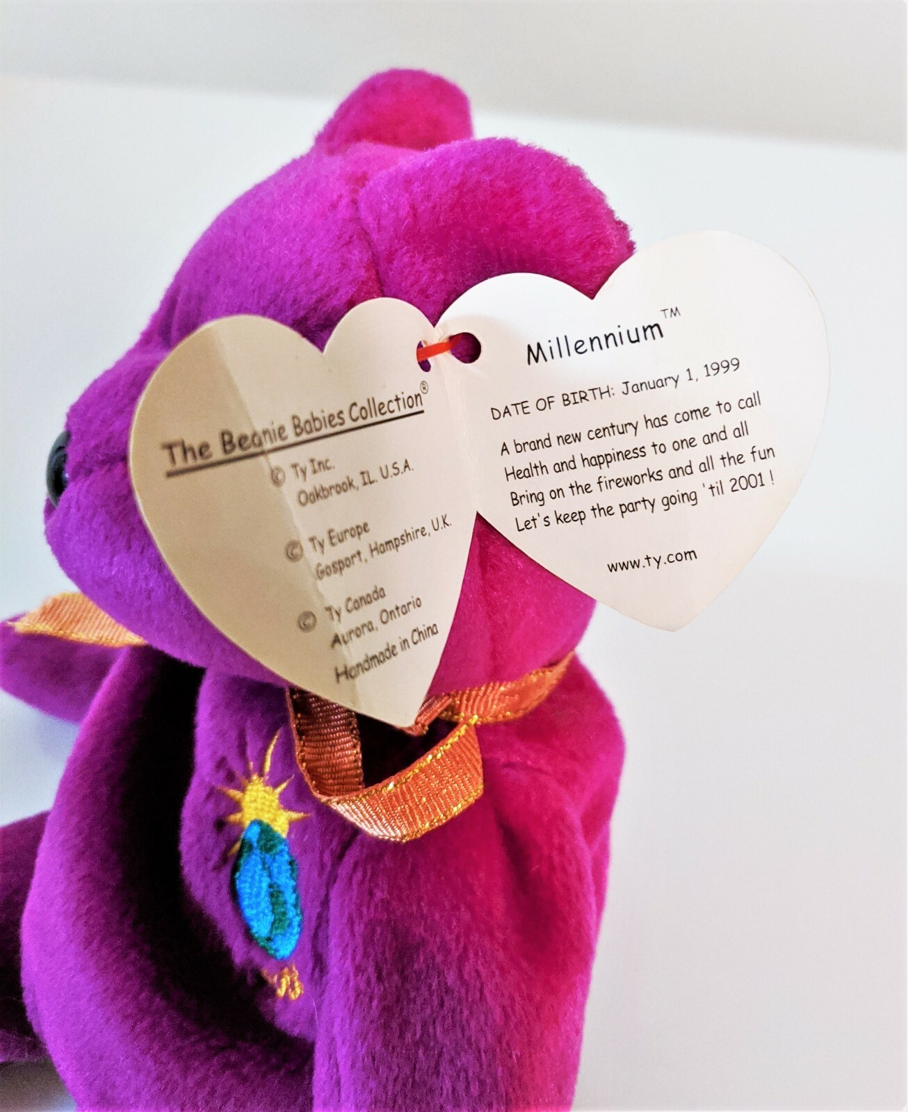 🌺Ty Beanie Babies Baby Red/Pink 'MILLENNIUM' BEAR w/ Error 2001 ! Jan 1 ...