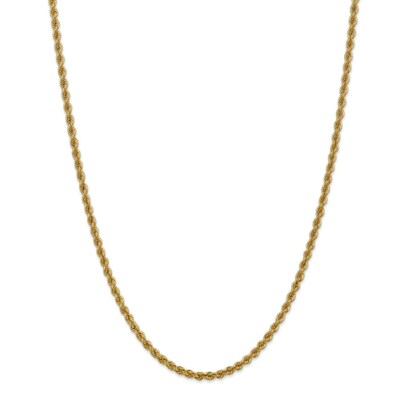 Real 14kt Yellow Gold 36 inch 3mm Regular Rope with Lobster Clasp Chain ...