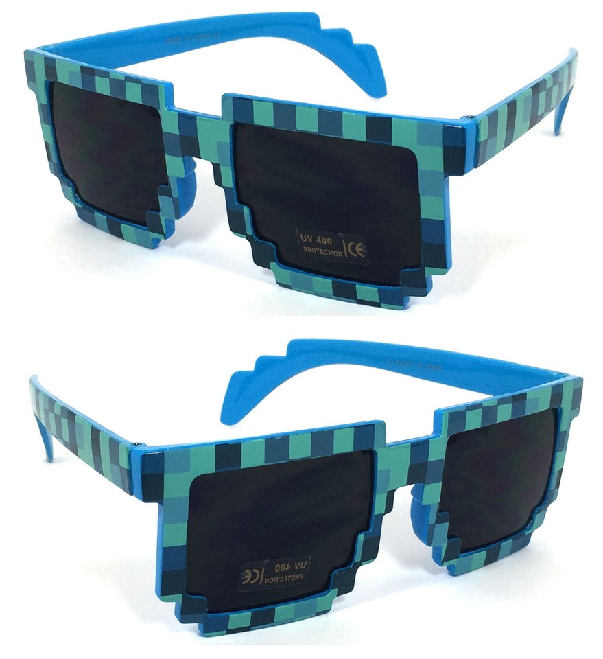 8-Bit Pixel Retro Novelty Gamer Geek Costume Halloween Sunglasses Green ...