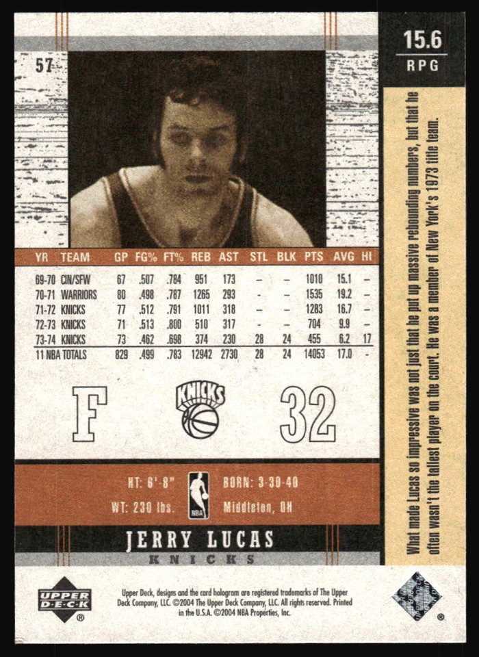 2003 Upper Deck Legends Jerry Lucas #57 New York Knicks | eBay