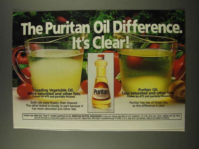 1986 Puritan Oil Ad - The Puritan Oil Difference. It's Clear! | eBay