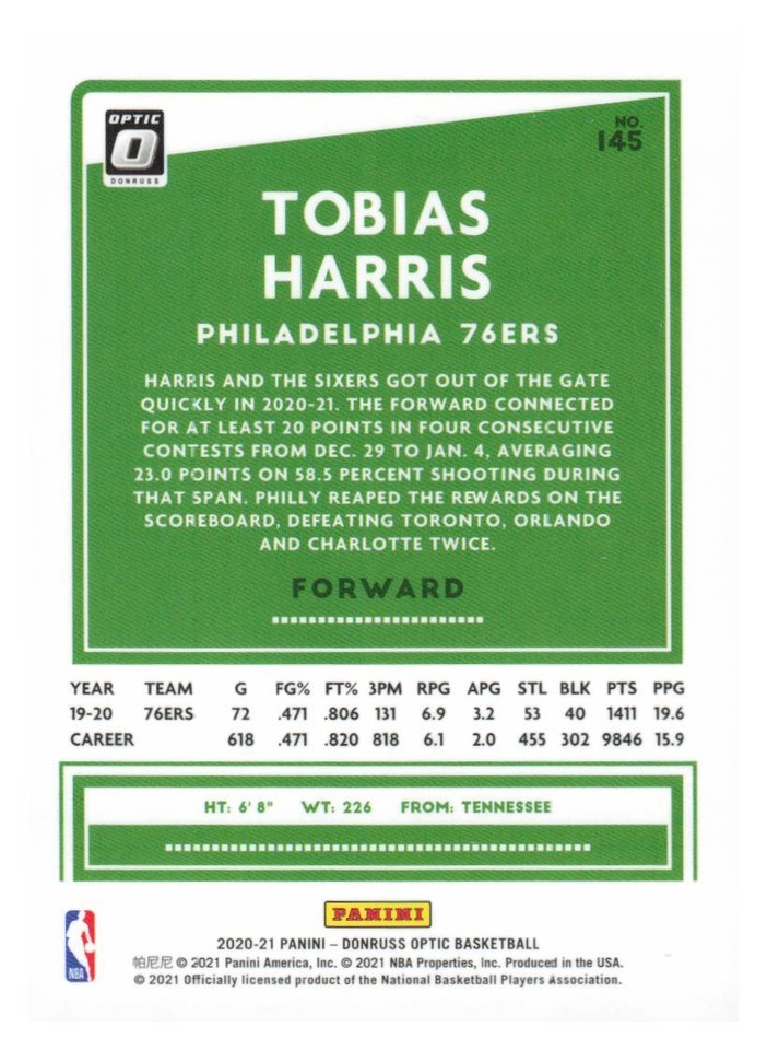 2020-21 Donruss Optic #145 Tobias Harris | eBay