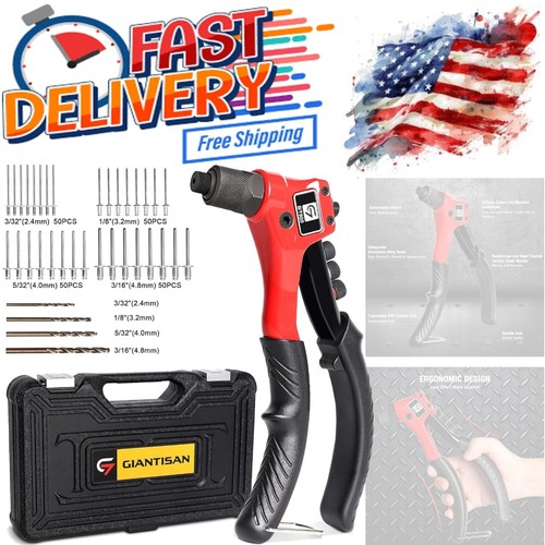 Rivet Gun Kit Aluminum Alloy Rivet Tool Set with 200 Rivets and 4 Drill ...
