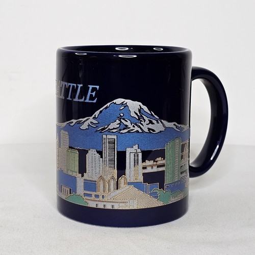 Seattle Coffee Mug Cup Space Needle City Skyline Mt. Rainier Blue ...