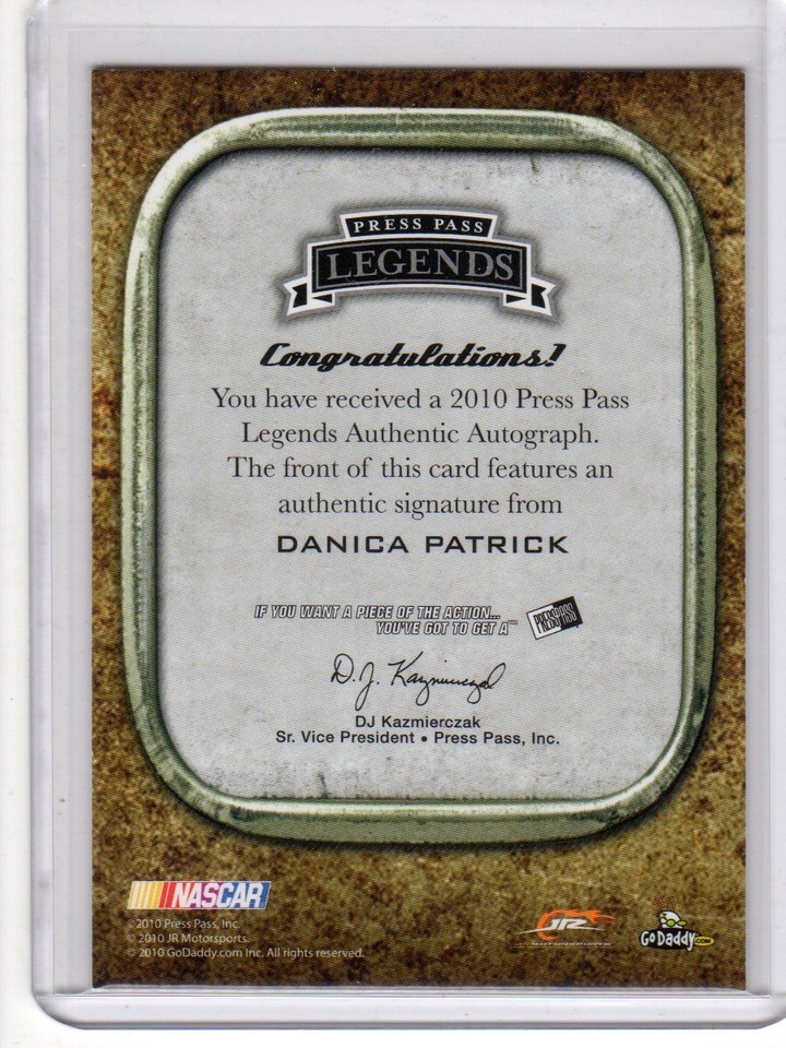 RARE 2010 Press Pass DANICA PATRICK Autograph Rookie,Ser'l #d/25 Nascar ...