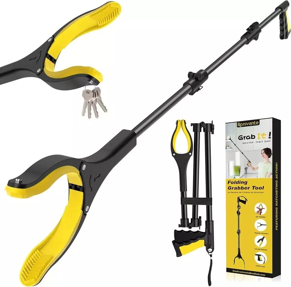 44 Inch Extra Long Grabber Reacher Tool，Foldable Pick up Stick with ...