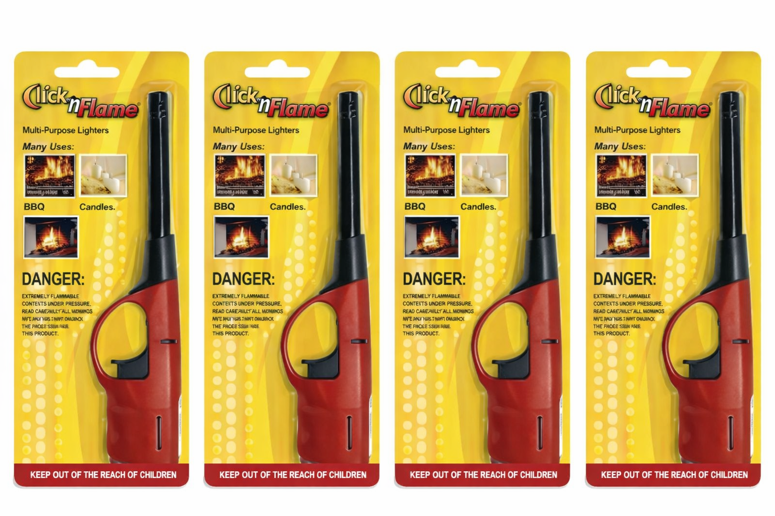 4-PACK - Click n Flame Utility Lighter Multi Purpose Wind Resistant 4 ...