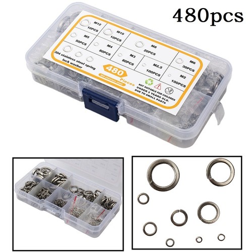 Long Lasting Split Lock Washer Set 480pcs 9 Sizes M2M12 Rust Resistant ...